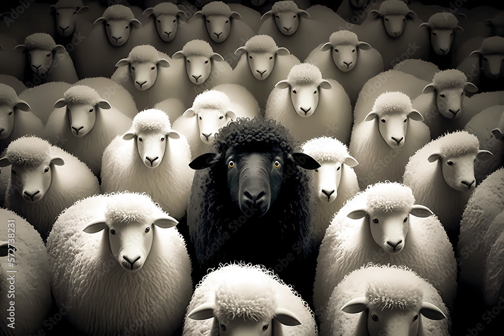 illustration of a black sheep in a white sheep crowd, created with ...
