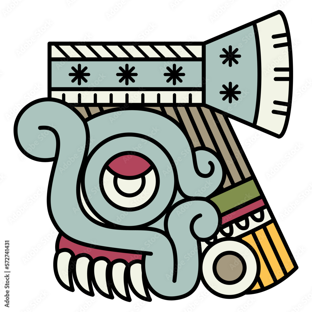 Head of Aztec god of rain Tlaloc. Native American design from Mexican ...