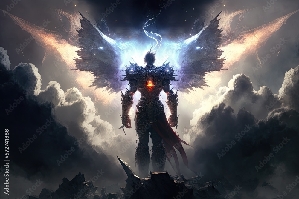 Epic archangel warrior knight paladin in heaven with armor and wings ...