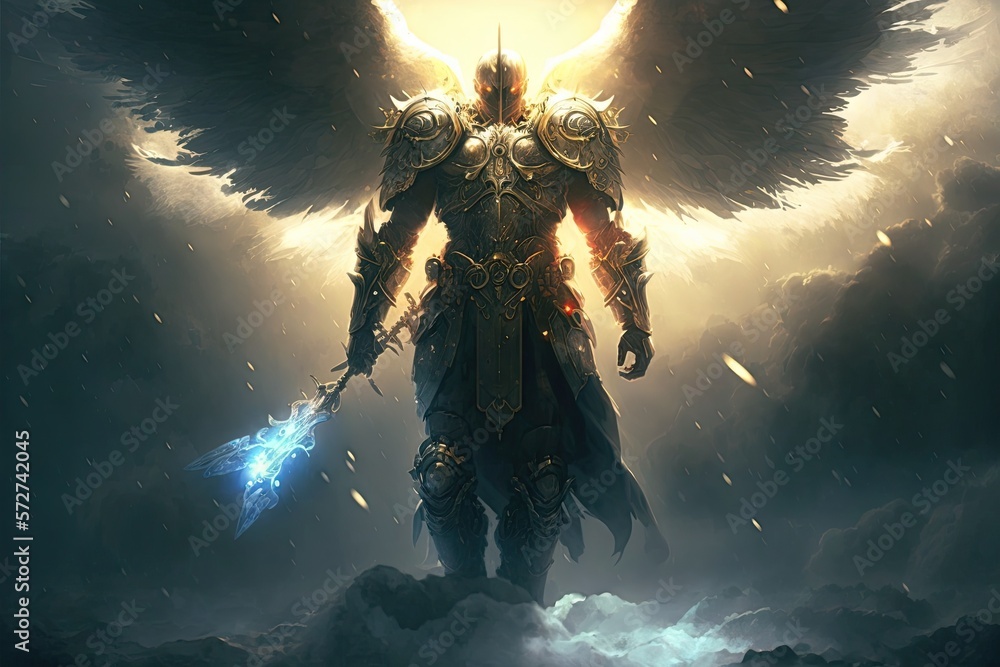 Epic archangel warrior knight paladin in heaven with armor and wings ...