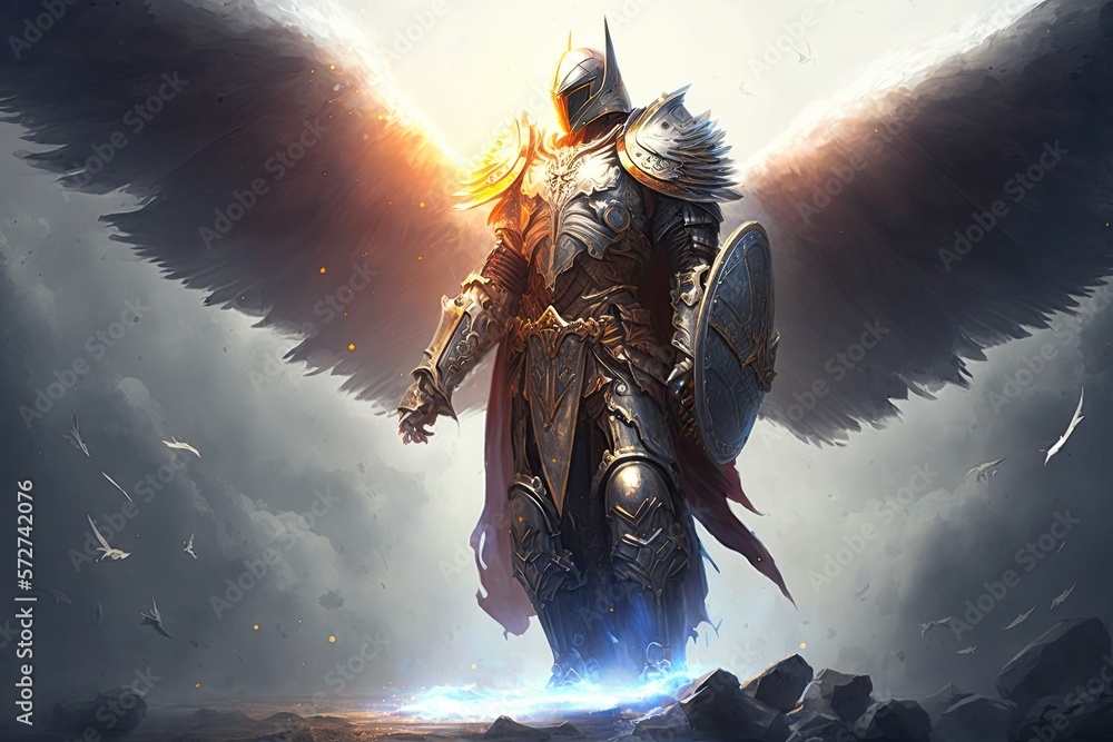 Epic archangel warrior knight paladin in heaven with armor and wings ...