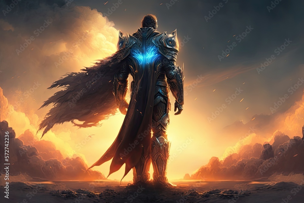 Epic archangel warrior knight paladin in heaven with armor and wings ...