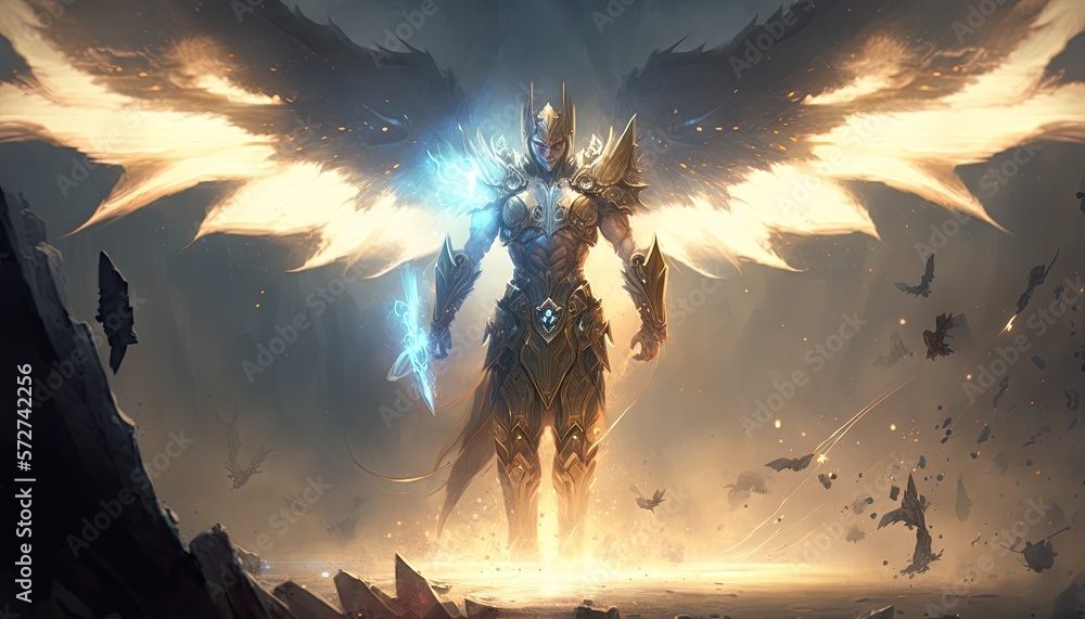 Epic archangel warrior knight paladin in heaven with armor and wings ...