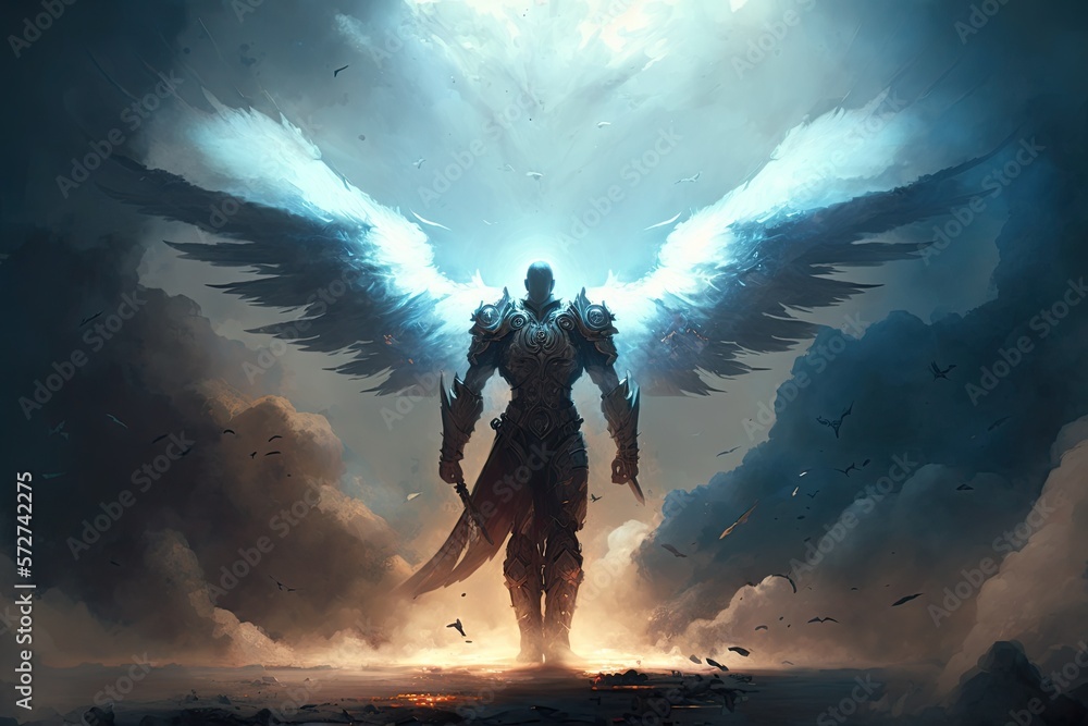 Epic archangel warrior knight paladin in heaven with armor and wings ...