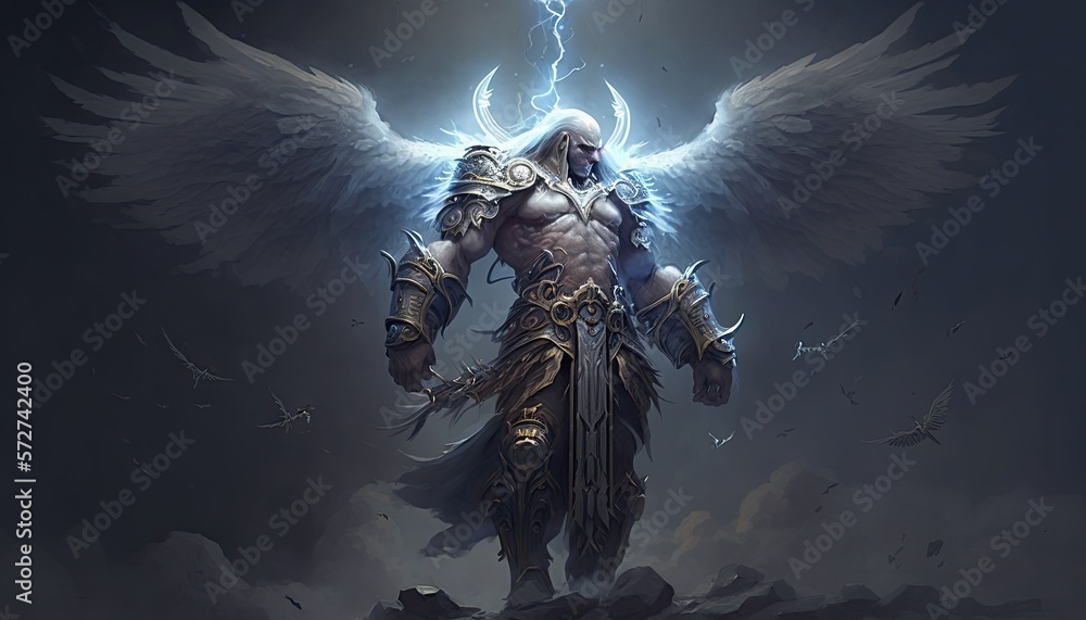 Epic archangel warrior knight paladin in heaven with armor and wings ...