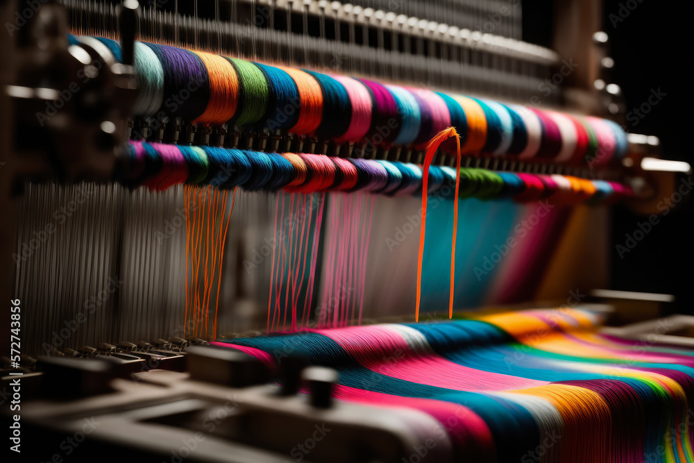 mesmerizing image of a loom in action, with threads of different colors ...