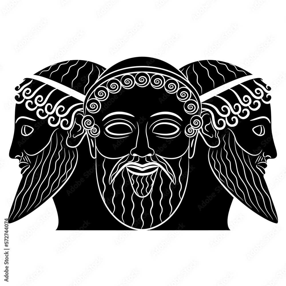 Patriarchal triad. Three heads of bearded ancient Greek gods. Zeus ...