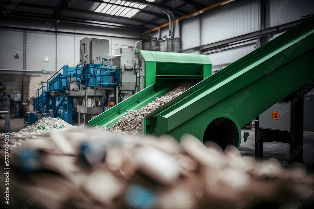 Conveyor assembly line with garbage bottles and packaging. Industry ...