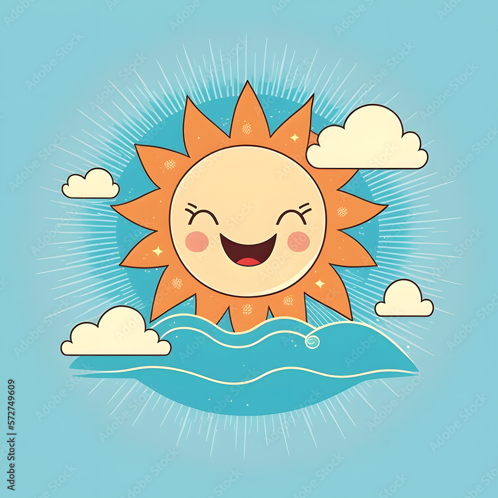 This charming vector illustration features a cute and playful sun with ...