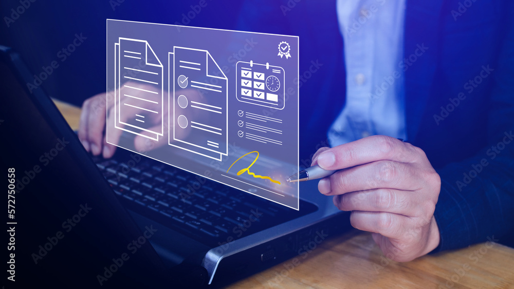 Electronic Signature Concept, Electronic Signing Businessman signs ...