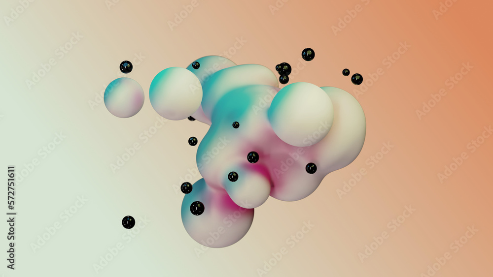 Liquid fluid dynamic abstract animated white metaball floating spheres blobs drops bubbles in ...