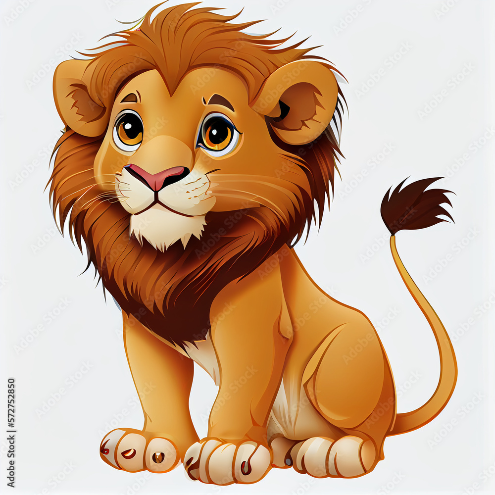 Cartoon lion animation on white background. Generative AI Stock ...