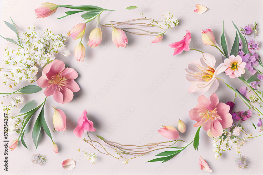 Floral composition Flowers border frame with gypsophila and ...