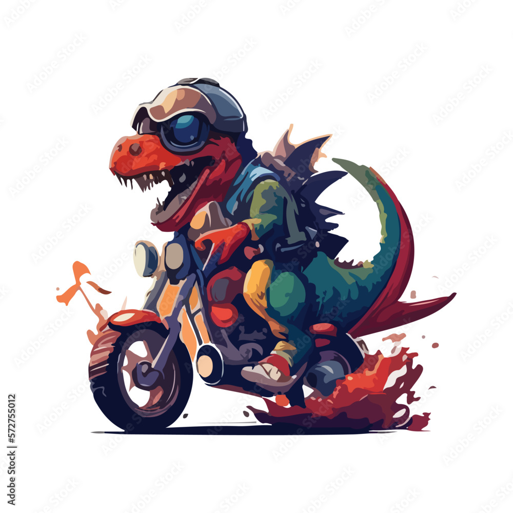 cool dinosaur riding a motorcycle with vector illustration, white ...