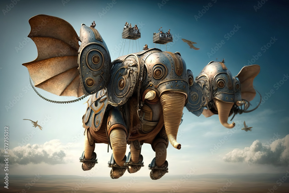 Antique robot elephant made of bronze. Fighting robot of ancient Rome ...