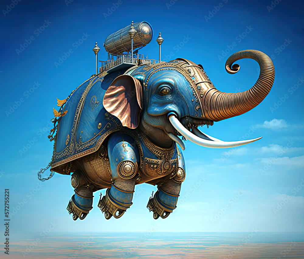 Antique robot elephant made of bronze. Fighting robot of ancient Rome ...