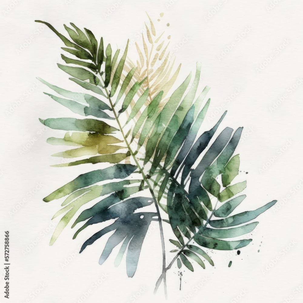 Palm Frond, Tropical Plant Monocot Branch, Watercolor Style Nature ...