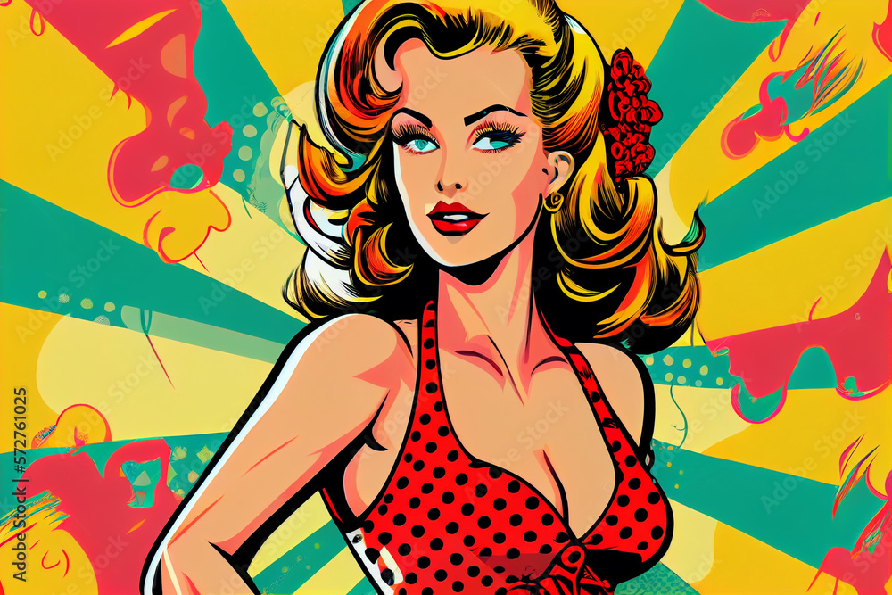 Portrait Von Sexy Pin Up Girl Im Bunten Pop Art Retro Comic Stil