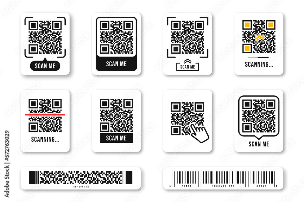Qr Code Quick Response Code Qr Code Templates Frames Scan Me Scanning Tags Of Qr Code Set