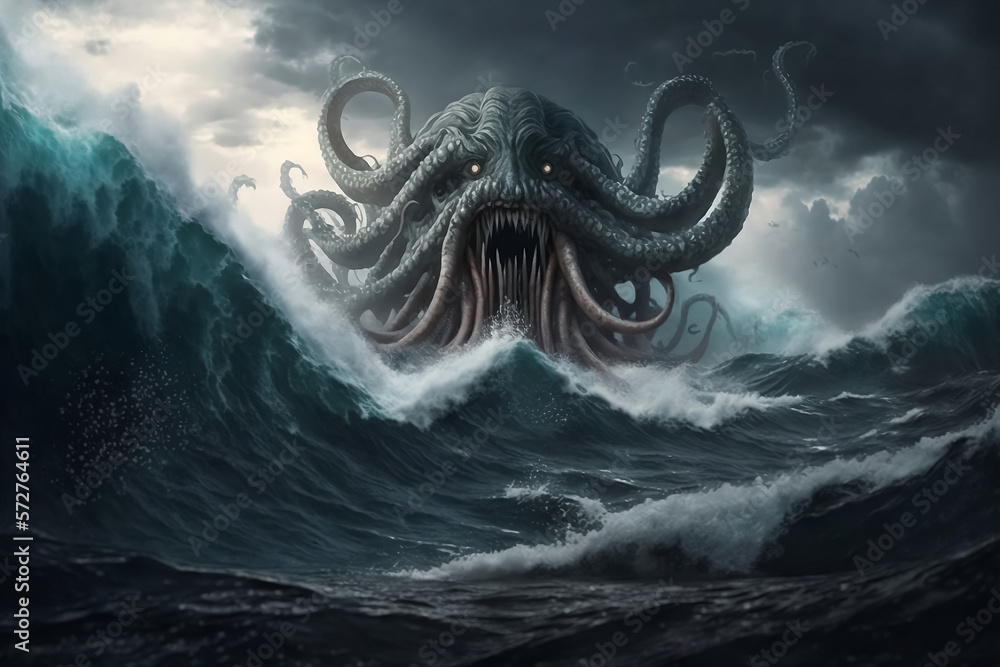 ภาพประกอบสต็อก An illustration of "The Call of Cthulhu". The monster ...