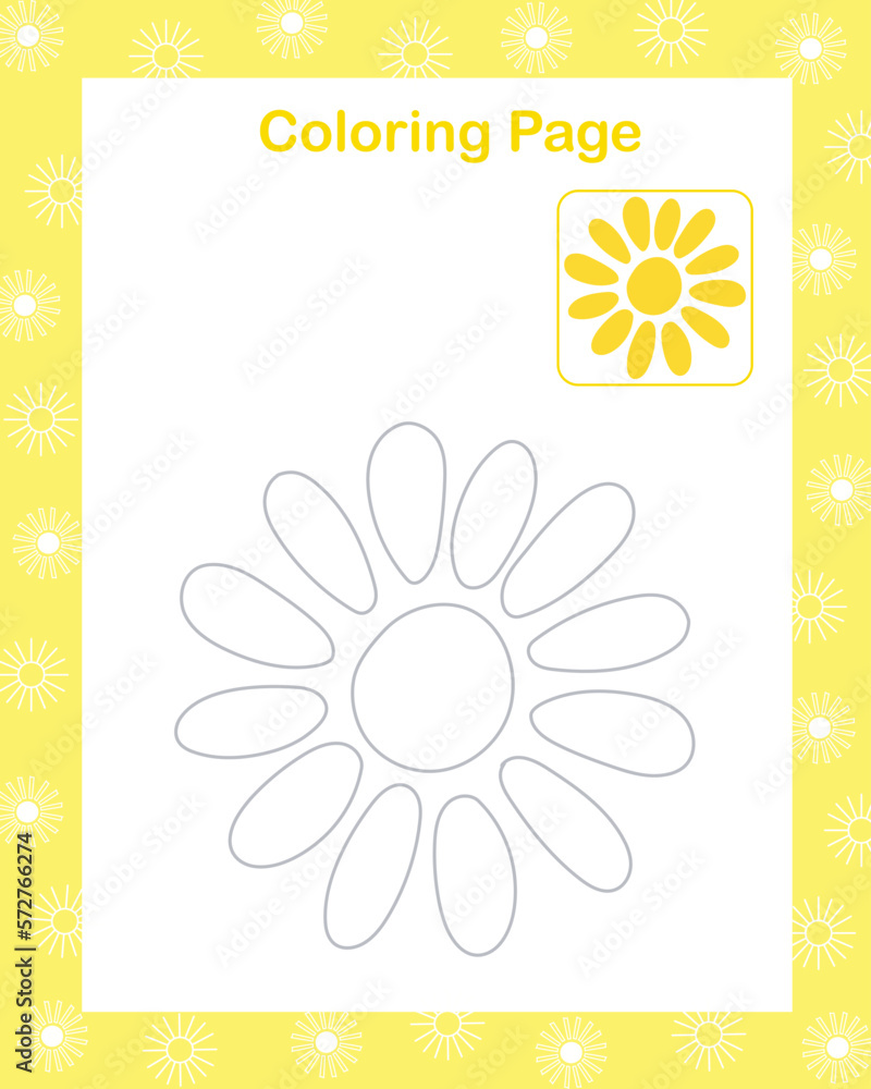 Sun simple outline cartoon coloring page vector illustration, nature ...