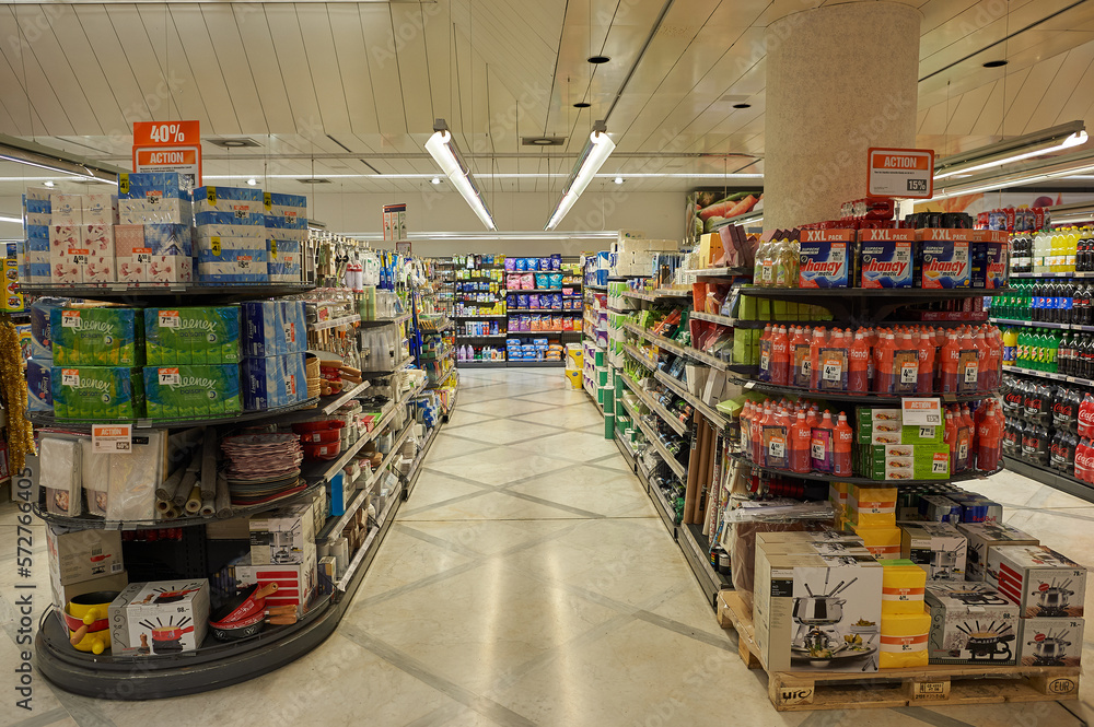 GENEVA, SWITZERLAND - CIRCA SEPTEMBER, 2015: interior shot of Migros ...