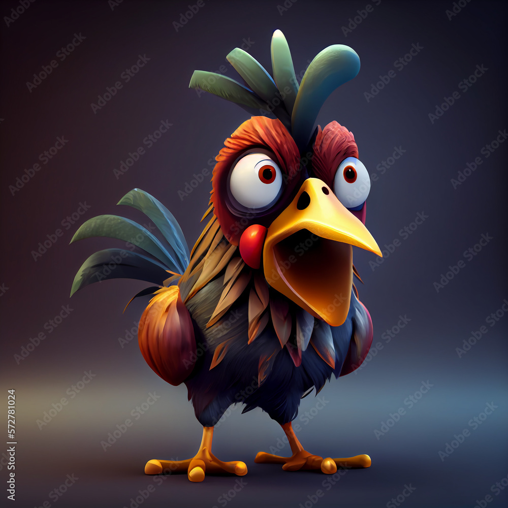 Cartoon Rooster animation. Generative AI Stock Illustration | Adobe Stock