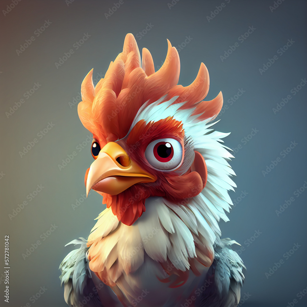 Cartoon Rooster animation. Generative AI Stock Illustration | Adobe Stock