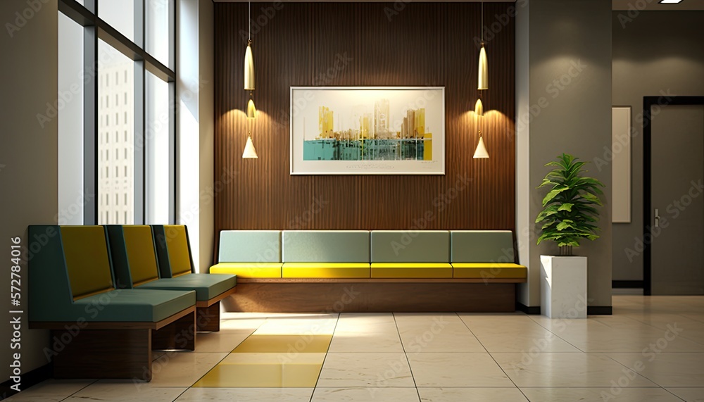 Interior design of a modern contemporary lobby area with reception ...
