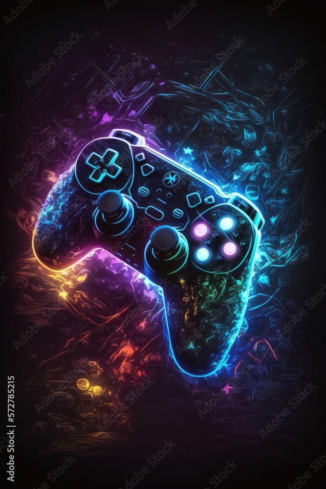abstract neon light game controller artwork design digital art ...