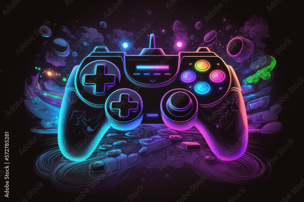 abstract neon light game controller artwork design digital art ...