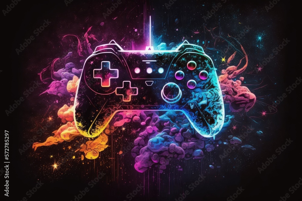 abstract neon light game controller artwork design digital art ...
