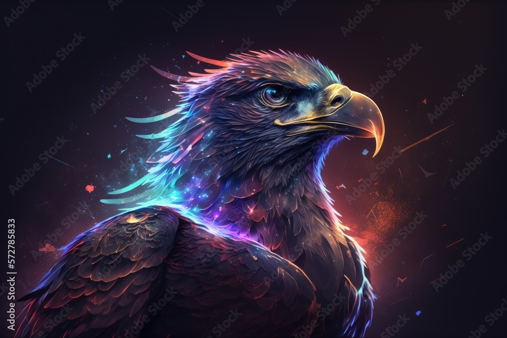Photo abstract neon light eagle artwork design digital art wallpaper ...