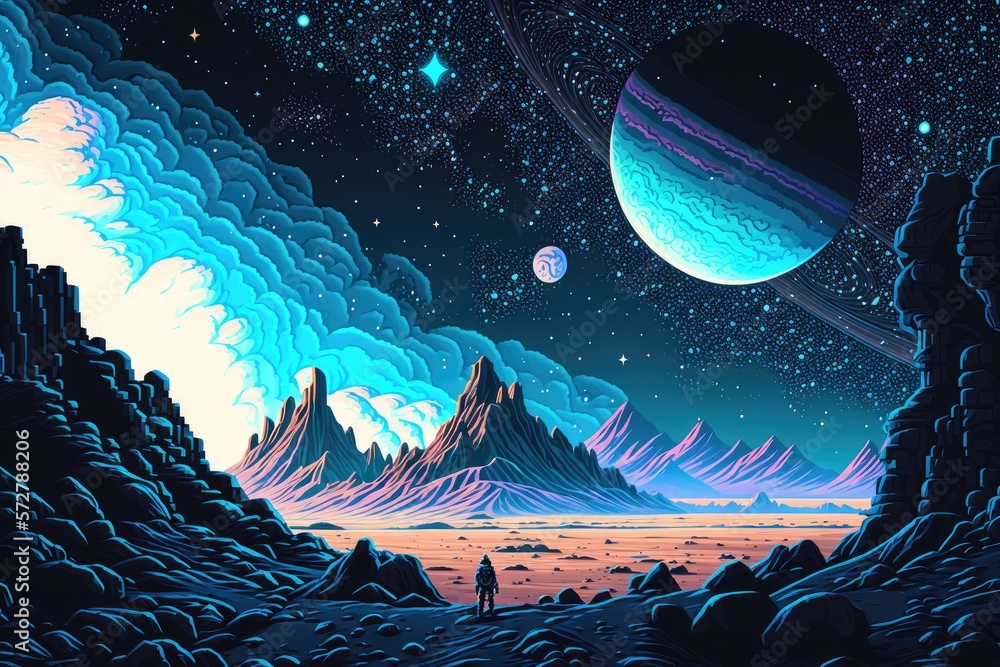 pixel art space background - generative ai Stock Illustration | Adobe Stock