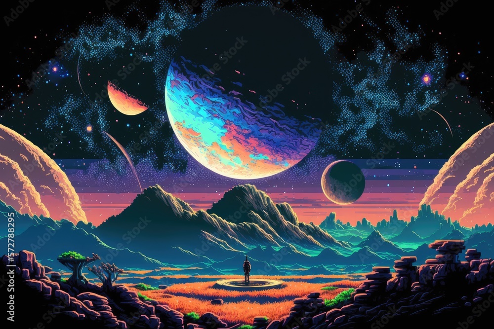 pixel art space background - generative ai Stock Illustration | Adobe Stock