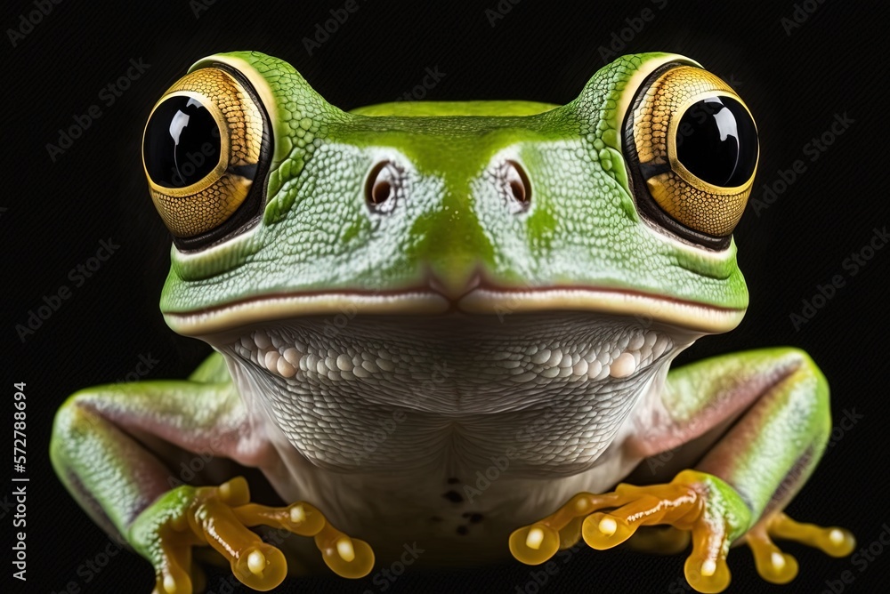 ภาพประกอบสต็อก Headshot of a male flying frog, javan tree frog, or ...