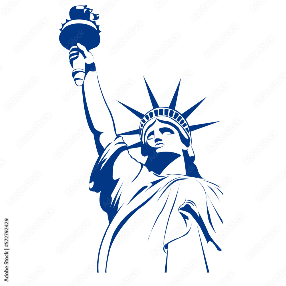 Blue liberty engraving. Statue silhouette logo. Stock Vector | Adobe Stock