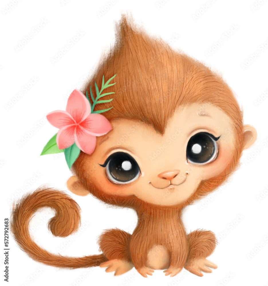 Illustration of a cute cartoon baby monkey. Cute little animals ...