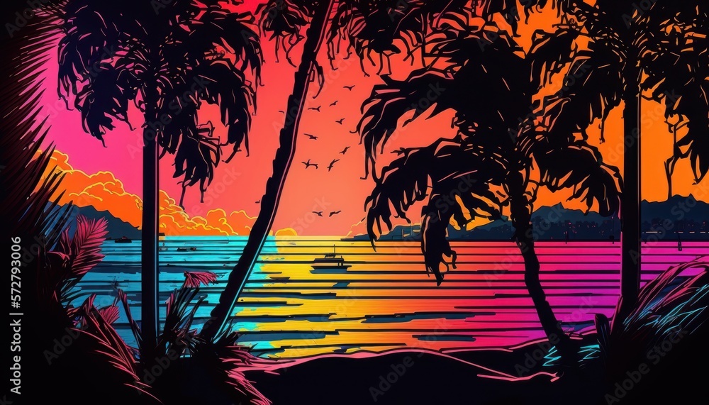 Abstract Neon 8-bit Sunset Poster and Wallpaper - Generative AI ...