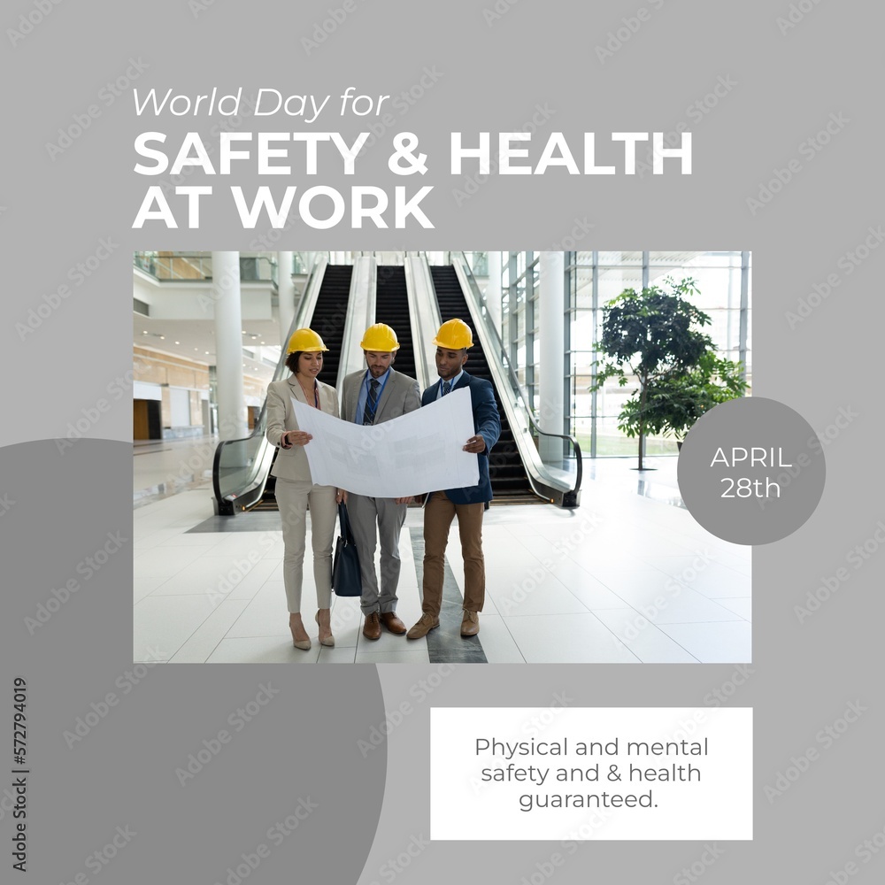 Composition of world day for safety and health at work text with worker ...