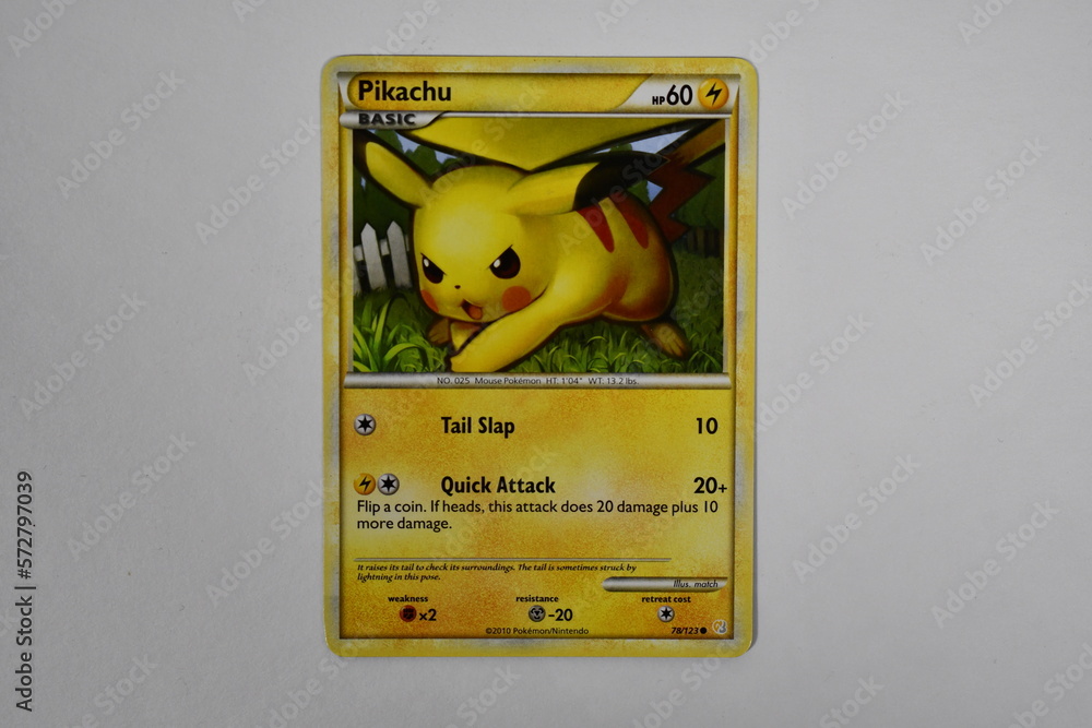 Pokemon trading card, Pikachu, 2010. Stock Photo | Adobe Stock
