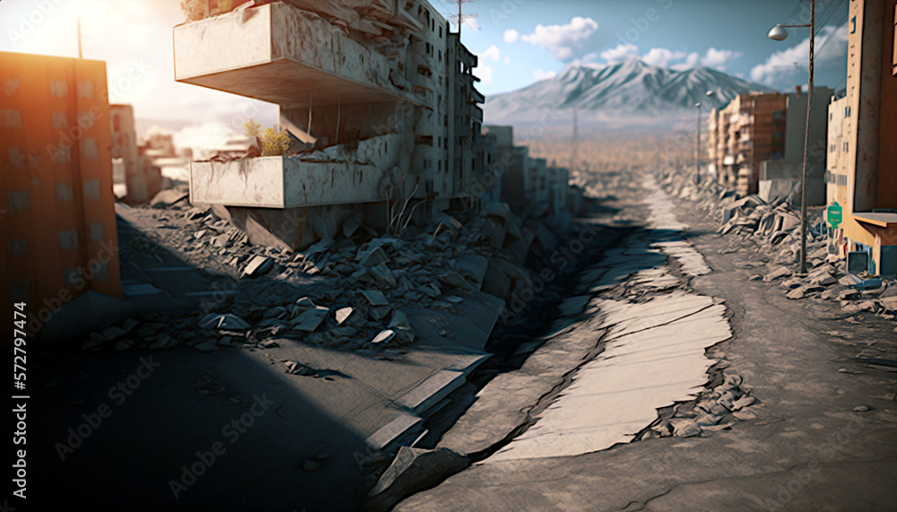 Earthquake concept. Ruins of buildings damaged after the earthquake ...