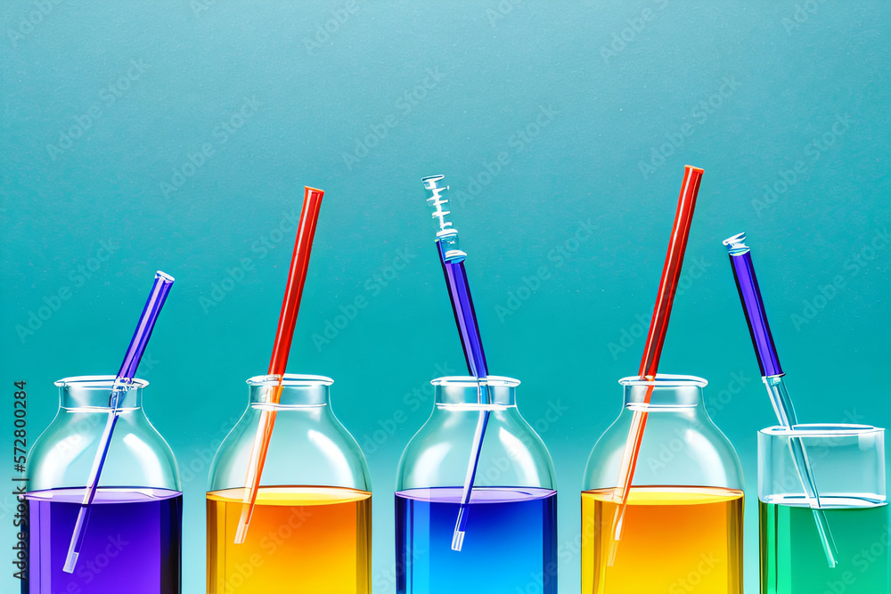 Scientific tubes with various colored fluids in a modern laboratory ...