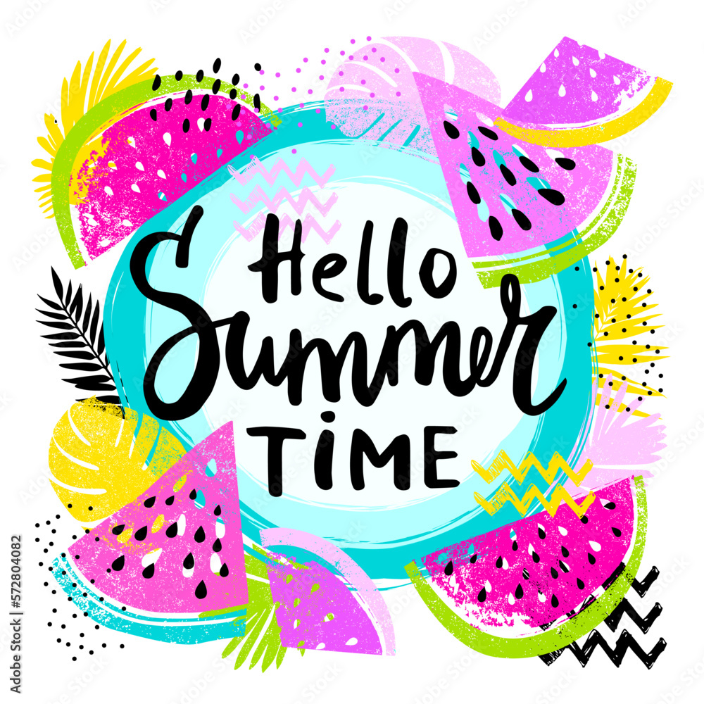 Abstract drawing for t-shirts with summer fruits. Summer design for ...