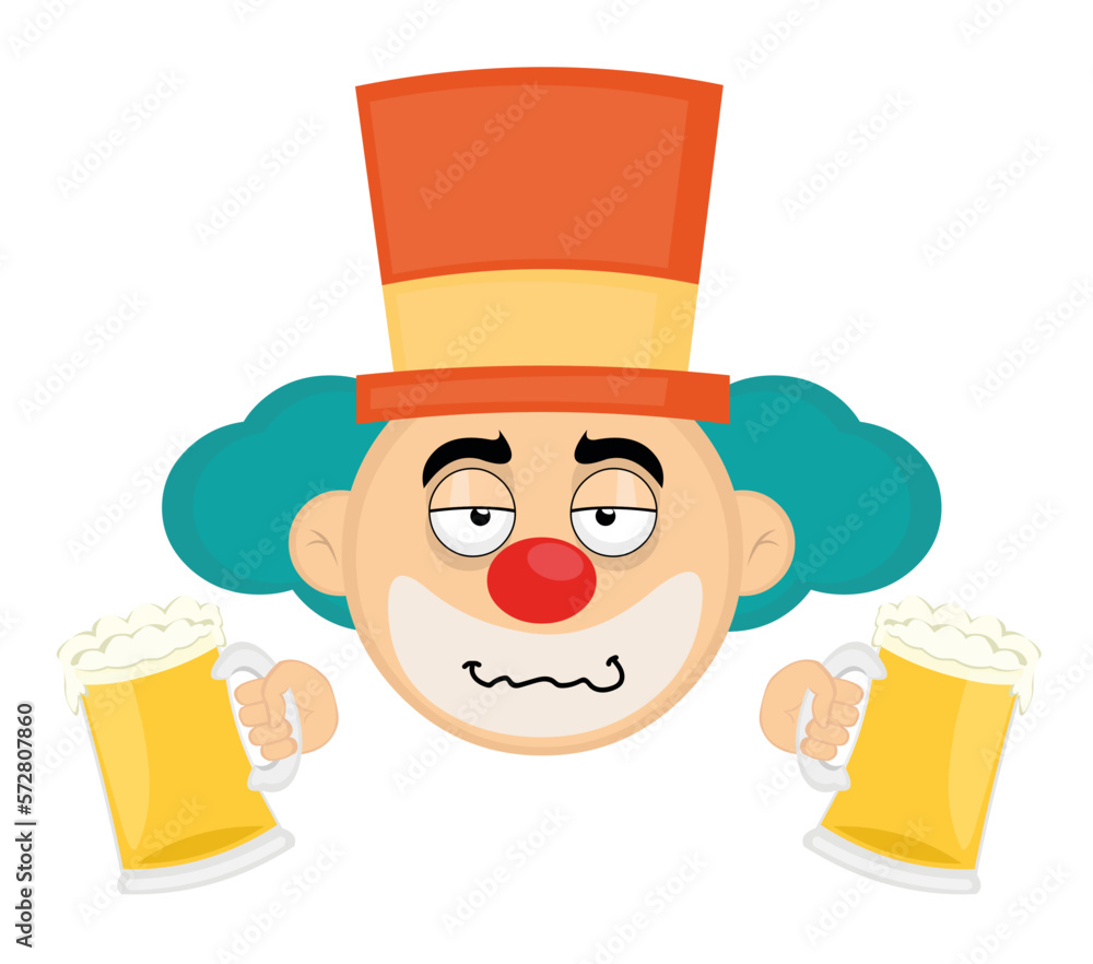 vector illustration drunk cartoon clown face with beers in hands Stock ...