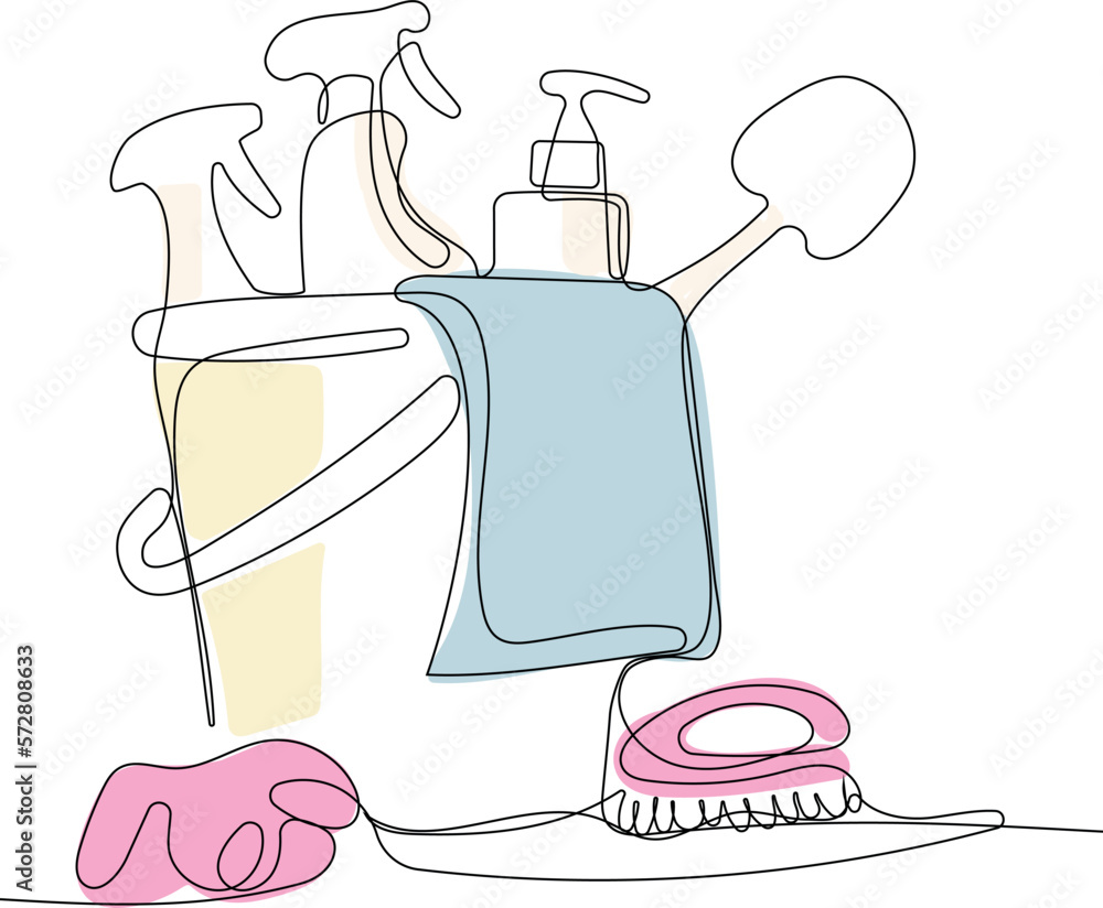 Continuous one line drawing of bottles for liquid laundry detergent ...