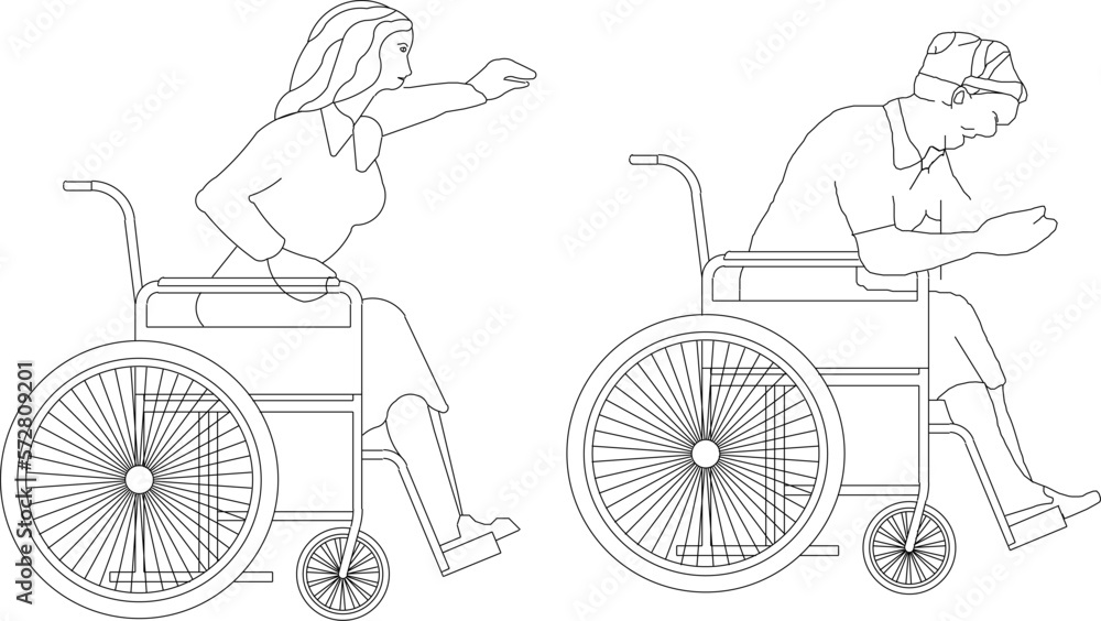Vector sketch illustration of a disabled person using a wheelchair ...