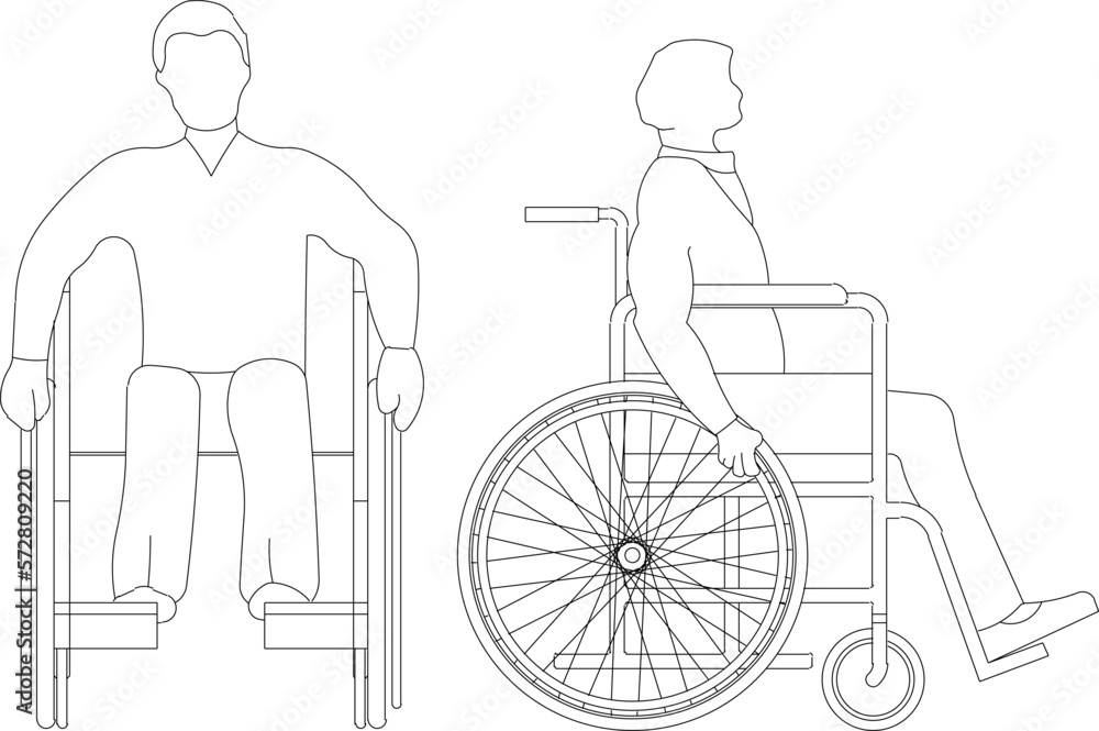 Vector sketch illustration of a disabled person using a wheelchair ...