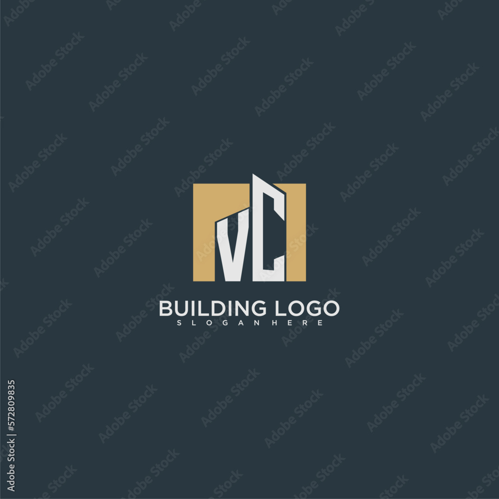 VC initial letter building logo for real estate with square design ...