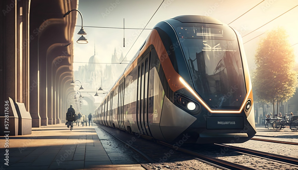 Urban mobility future - tram, metro, subway in futuristic city with ...
